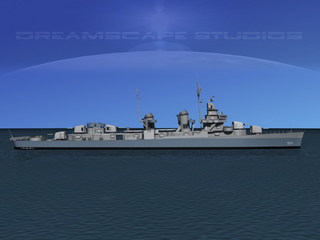 3d model anti-aircraft fletcher class destroyers