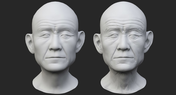 3d old man head asian