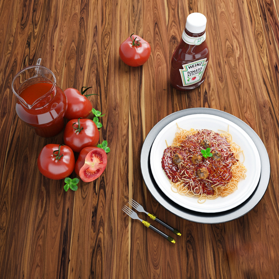 3d model of spaghetti plate scene