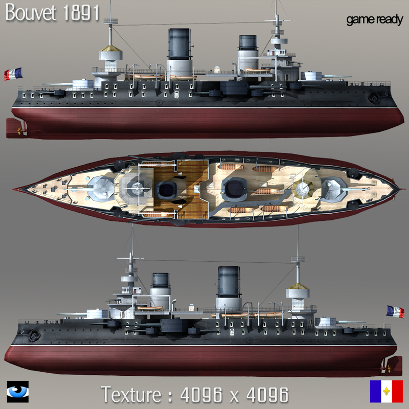 3d model french battleship bouvet world war