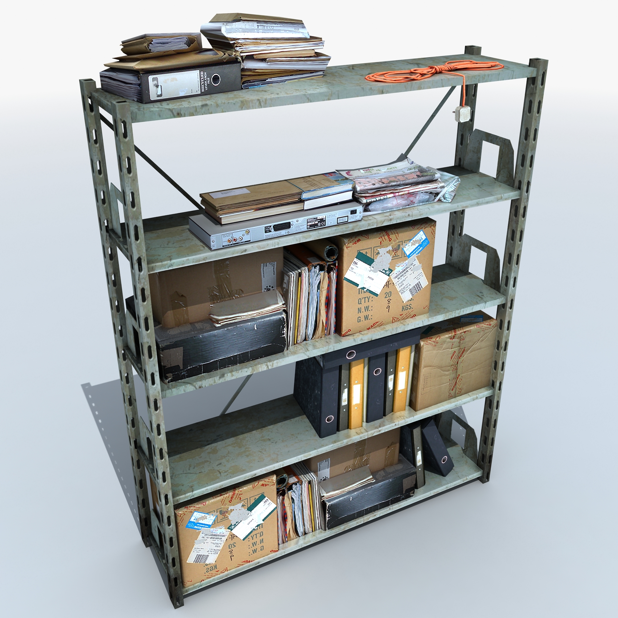 metal shelving clutter 3d model
