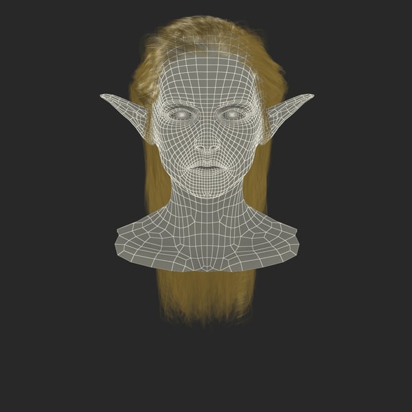 3d model of female elf head hair