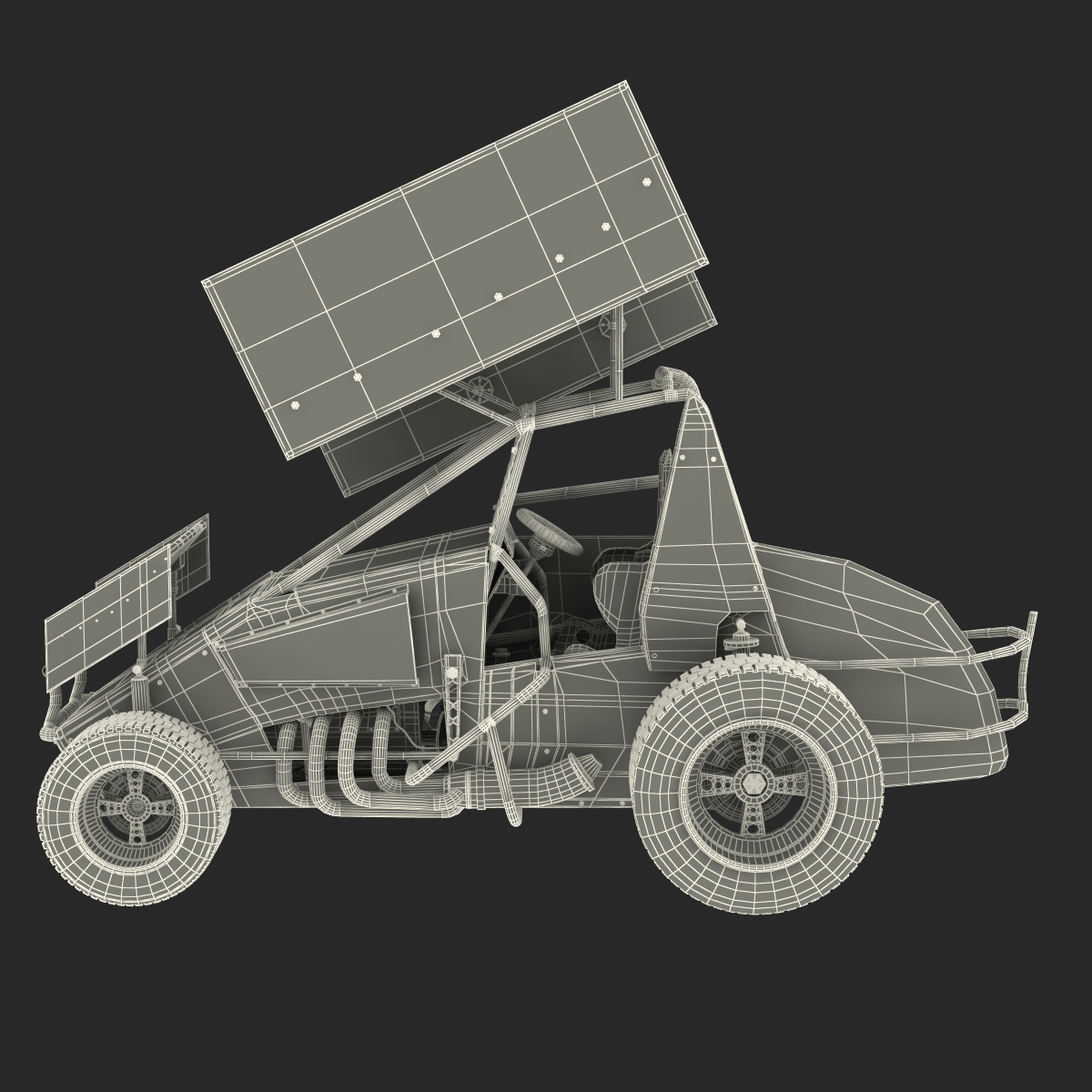 winged sprint car blue obj