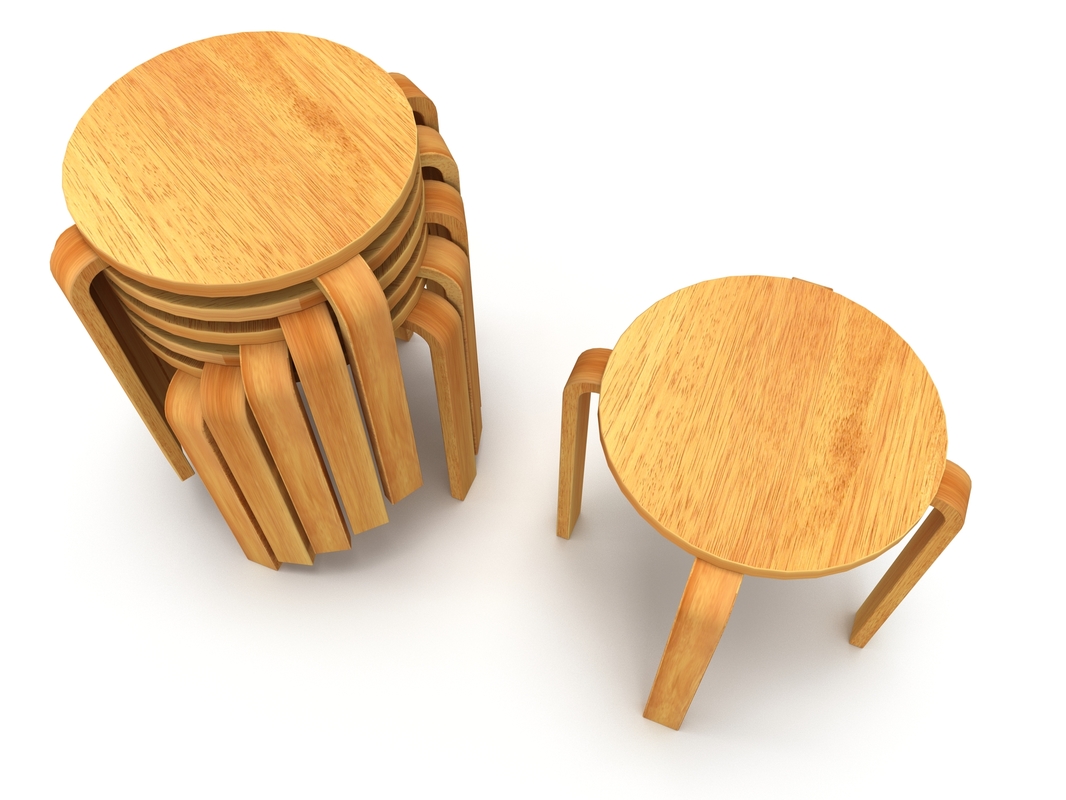 wood modern tabouret stool 3d max