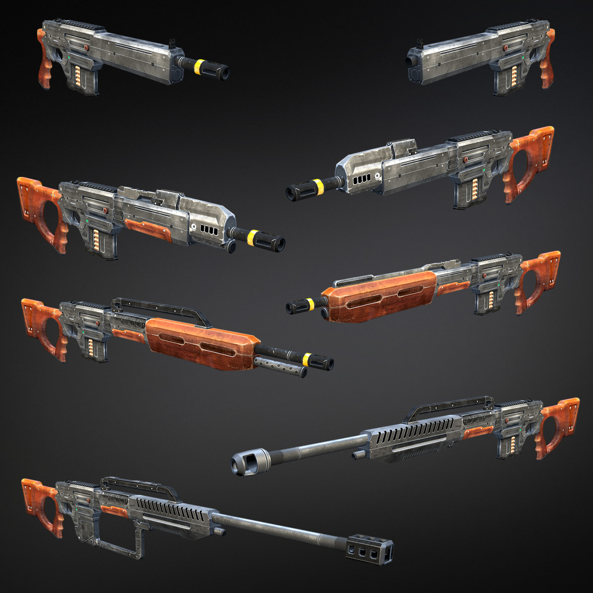3d set sci-fi assault rifles model