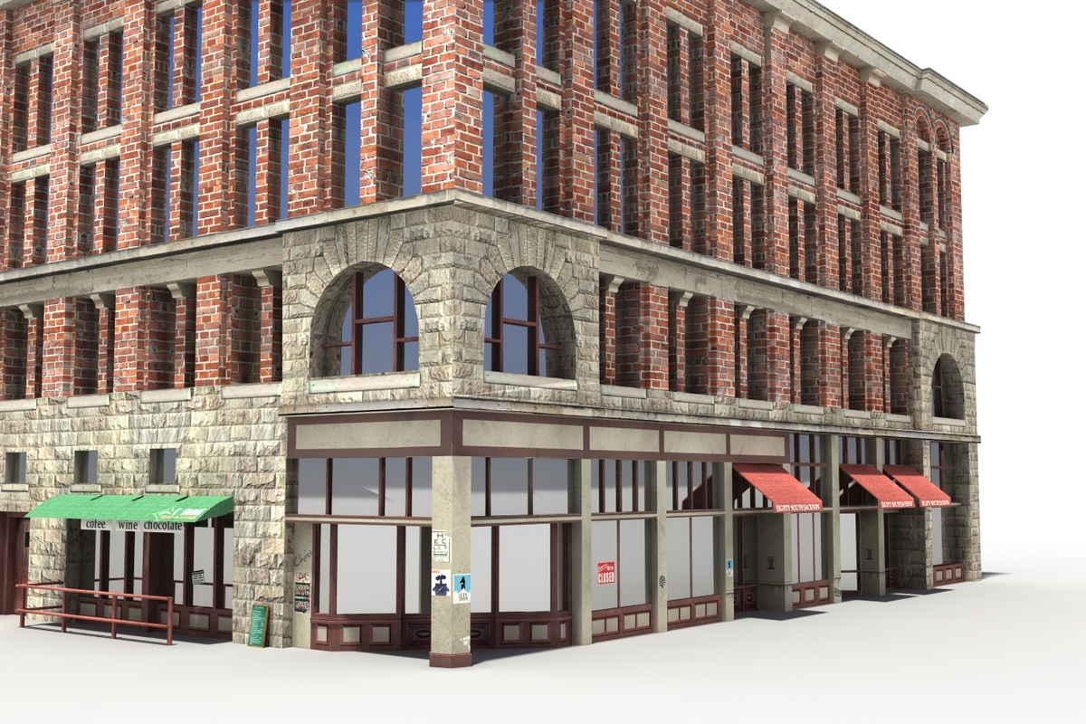 small town building old brick fbx