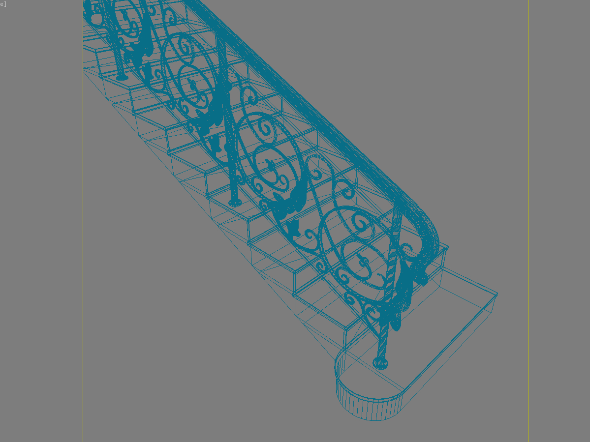 3d wooden staircase classic railings model