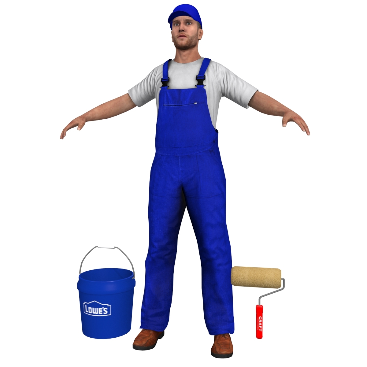 rigged paint worker man 3d max