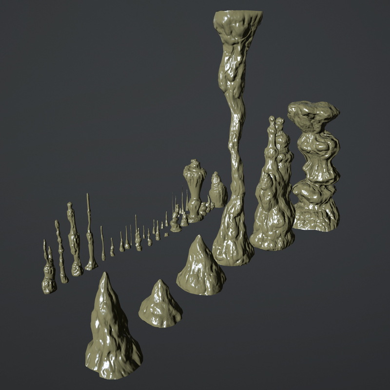 3d set stalagmites model