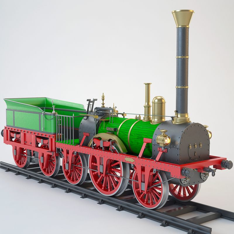 1835 adler steam locomotive 3d model