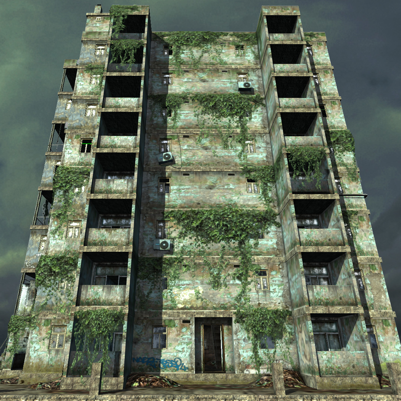 obj urban apartment building abandoned