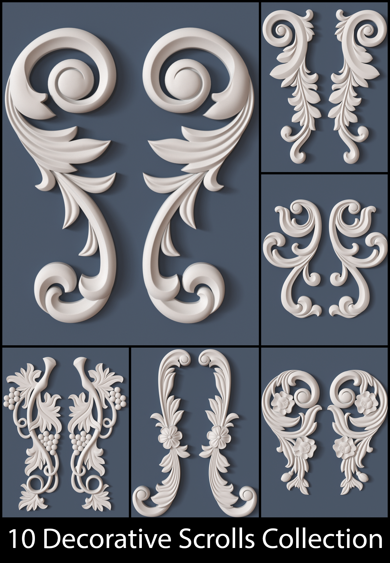 3d decorative scroll model