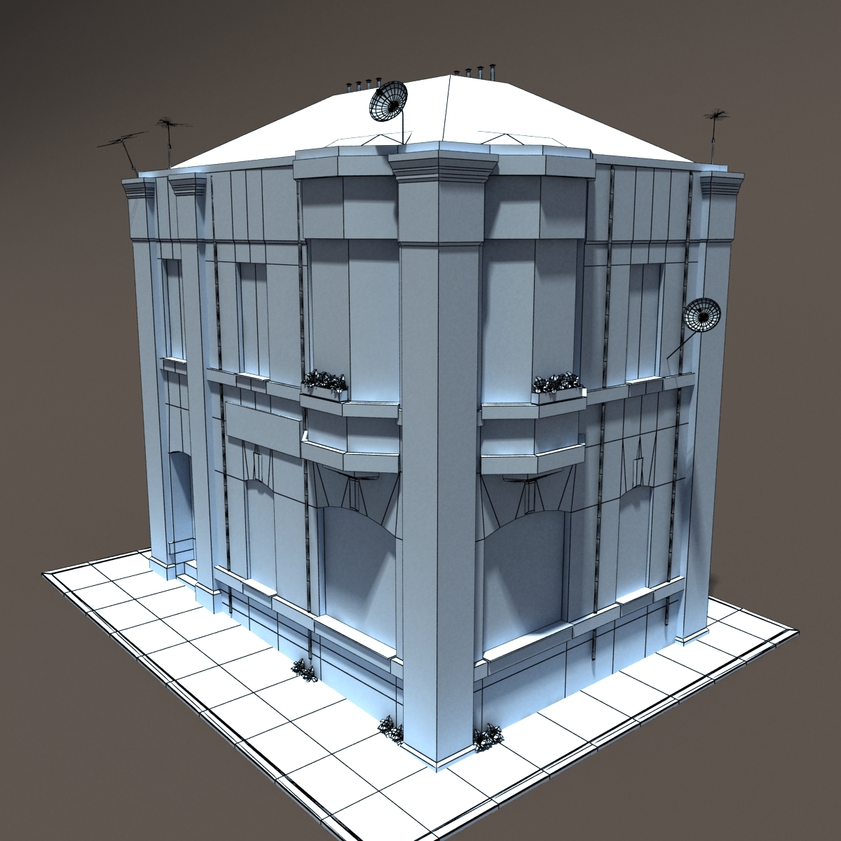 3d 3ds building exterior modeled