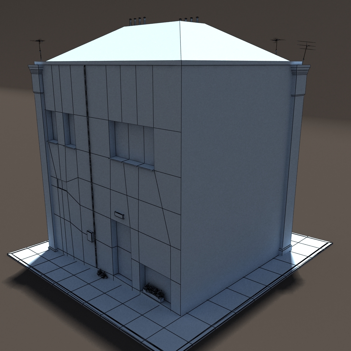 3d 3ds building exterior modeled