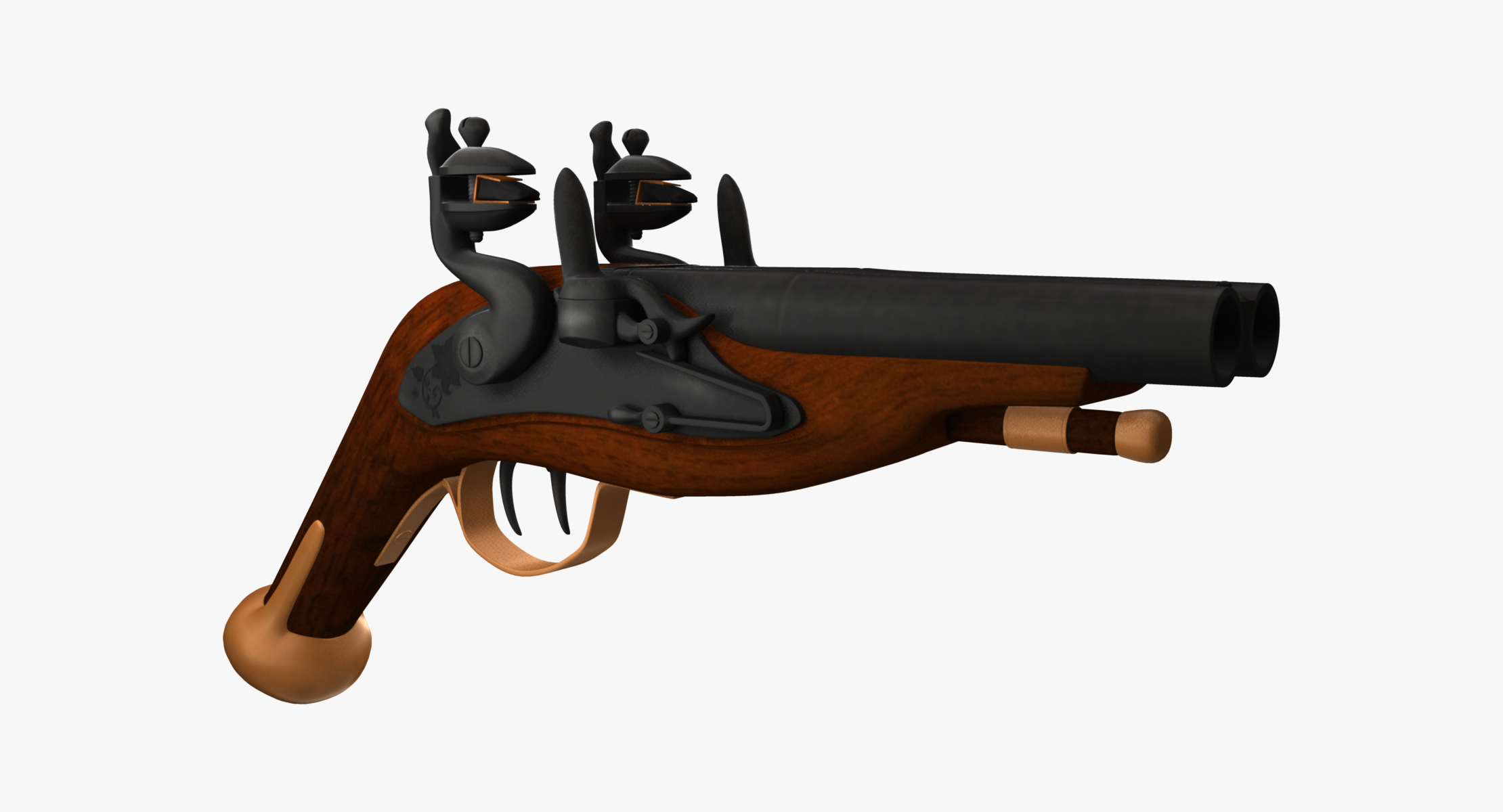 3d double barrel flintlock pistol model
