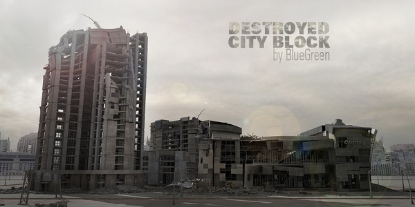 3d destroyed city block model