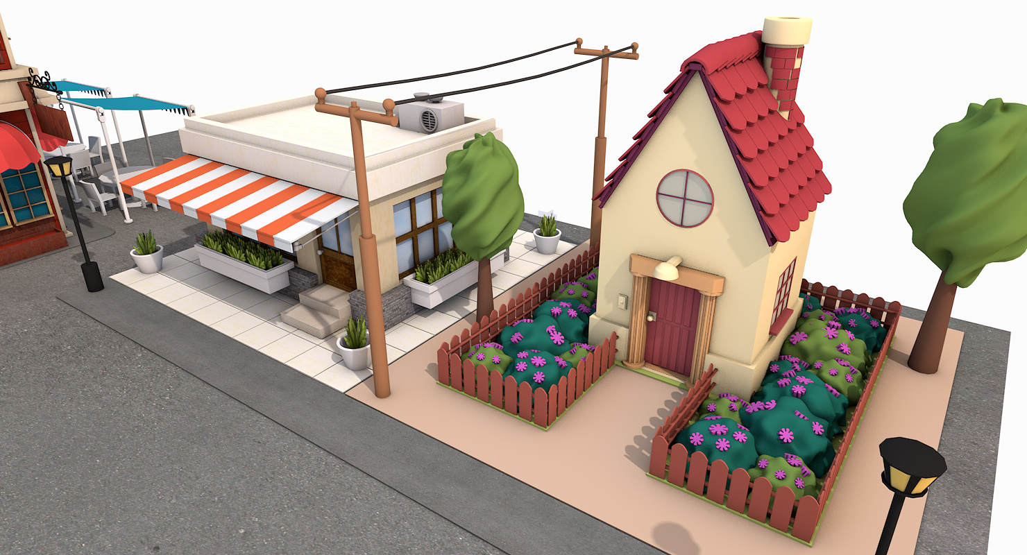 cartoon street environment 3d model