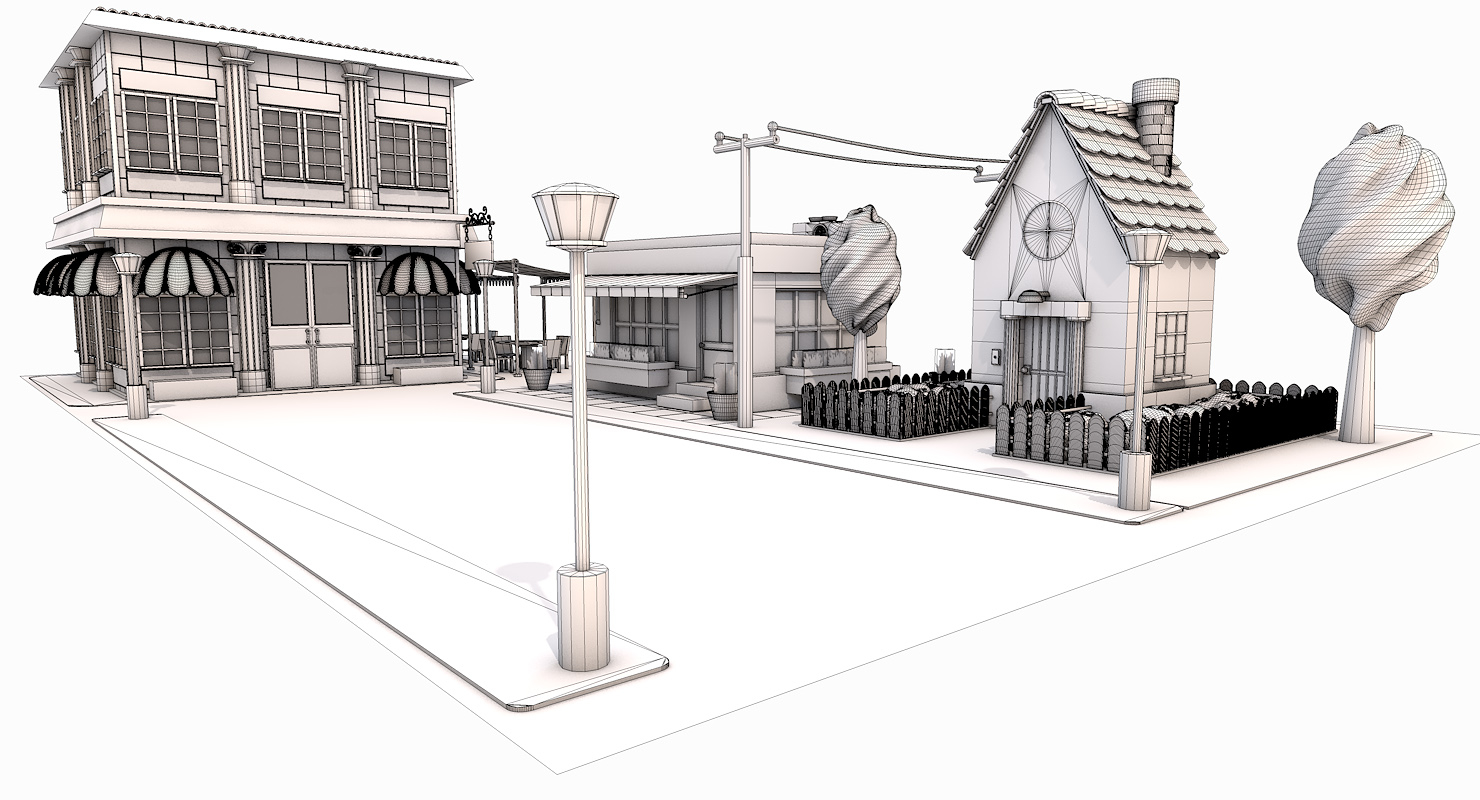 cartoon street environment 3d model
