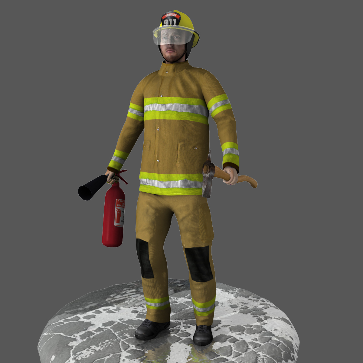 3d 3ds rigged firefighter