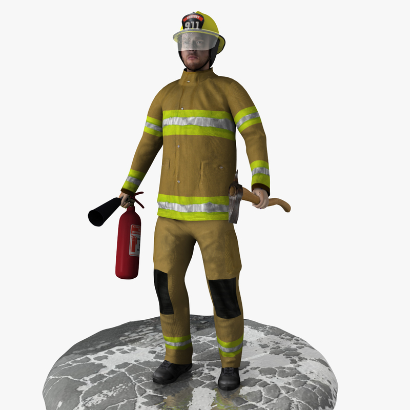3d 3ds rigged firefighter