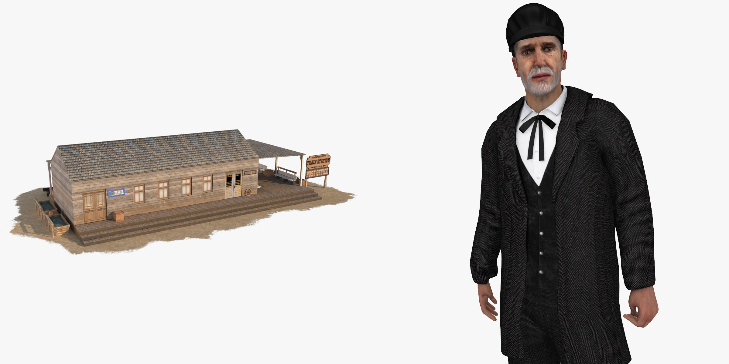 3d wild west train station model