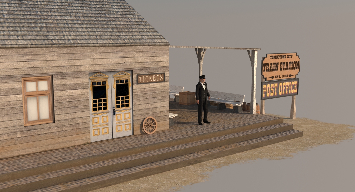 3d wild west train station model