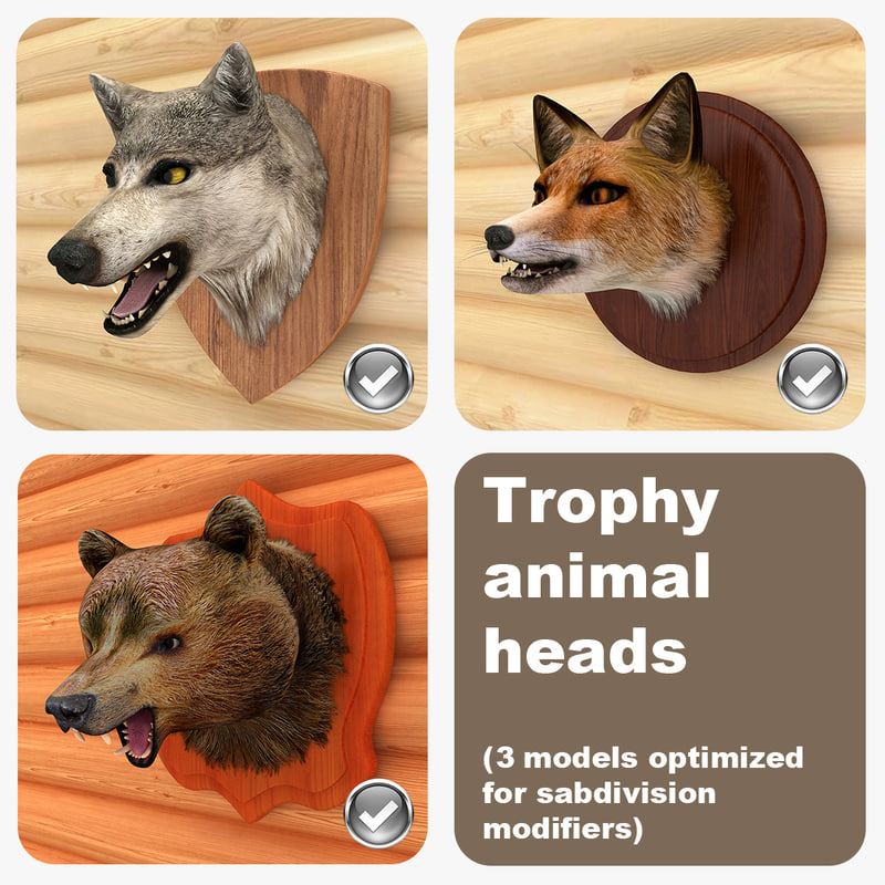 3d model trophy animal heads