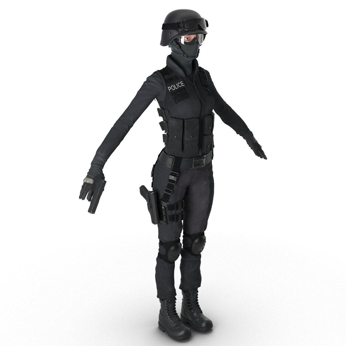 swat police officer woman 3d model