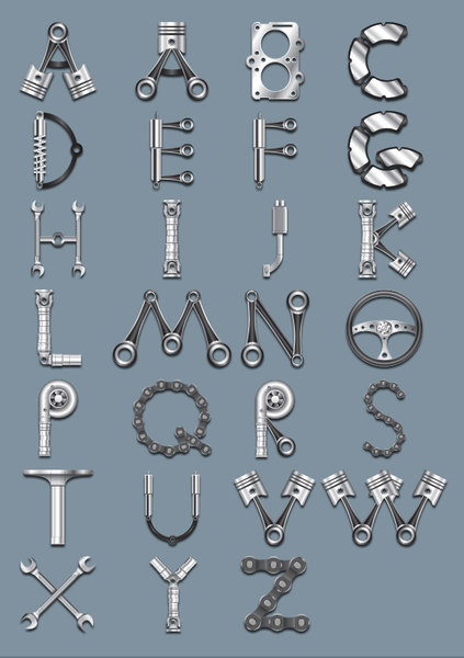 Shapes Adobe Illustrator car parts alphabet