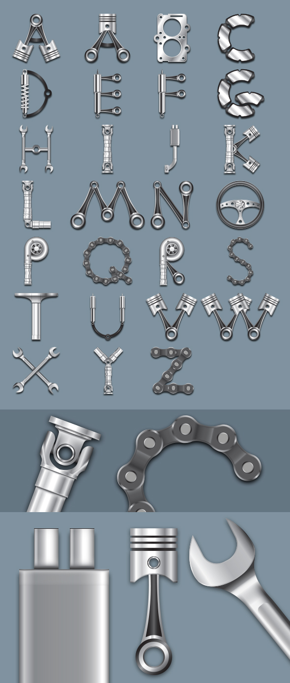 Shapes Adobe Illustrator car parts alphabet