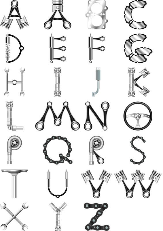 Shapes Adobe Illustrator car parts alphabet