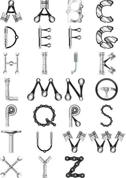 Shapes Adobe Illustrator car parts alphabet