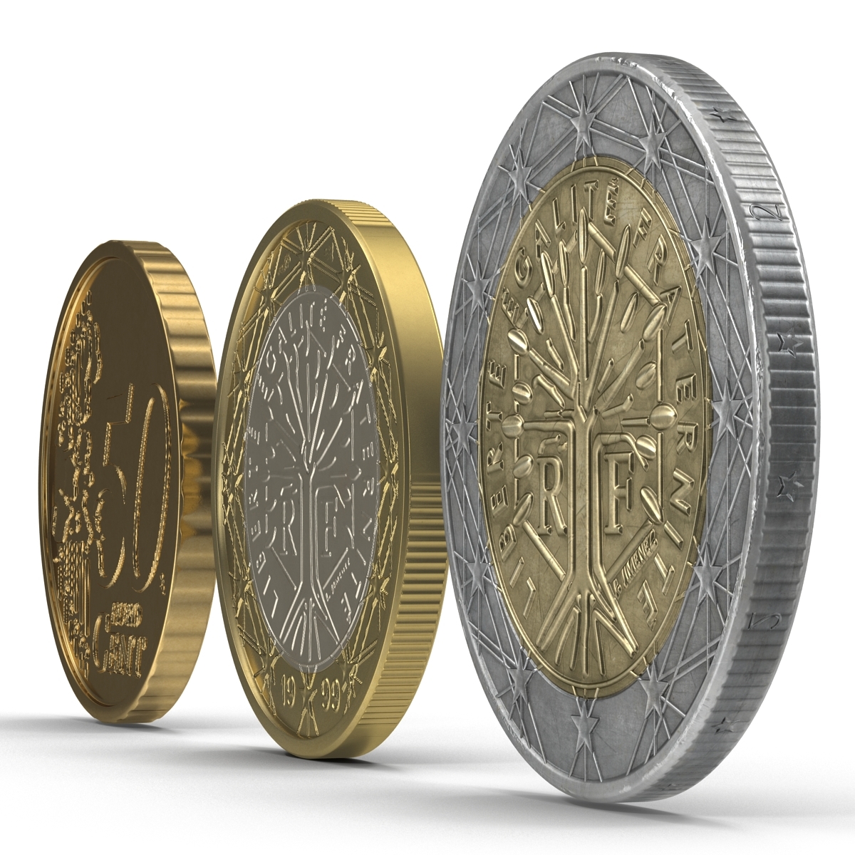 3d french euro coins model