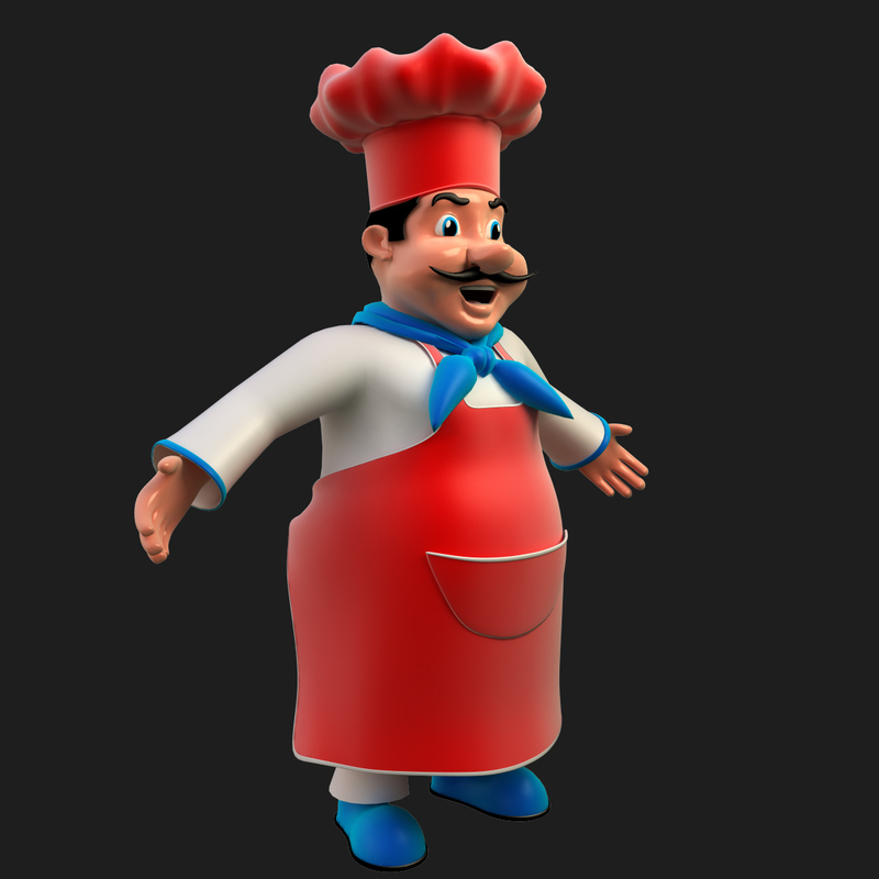 chef cartoon character 3d model