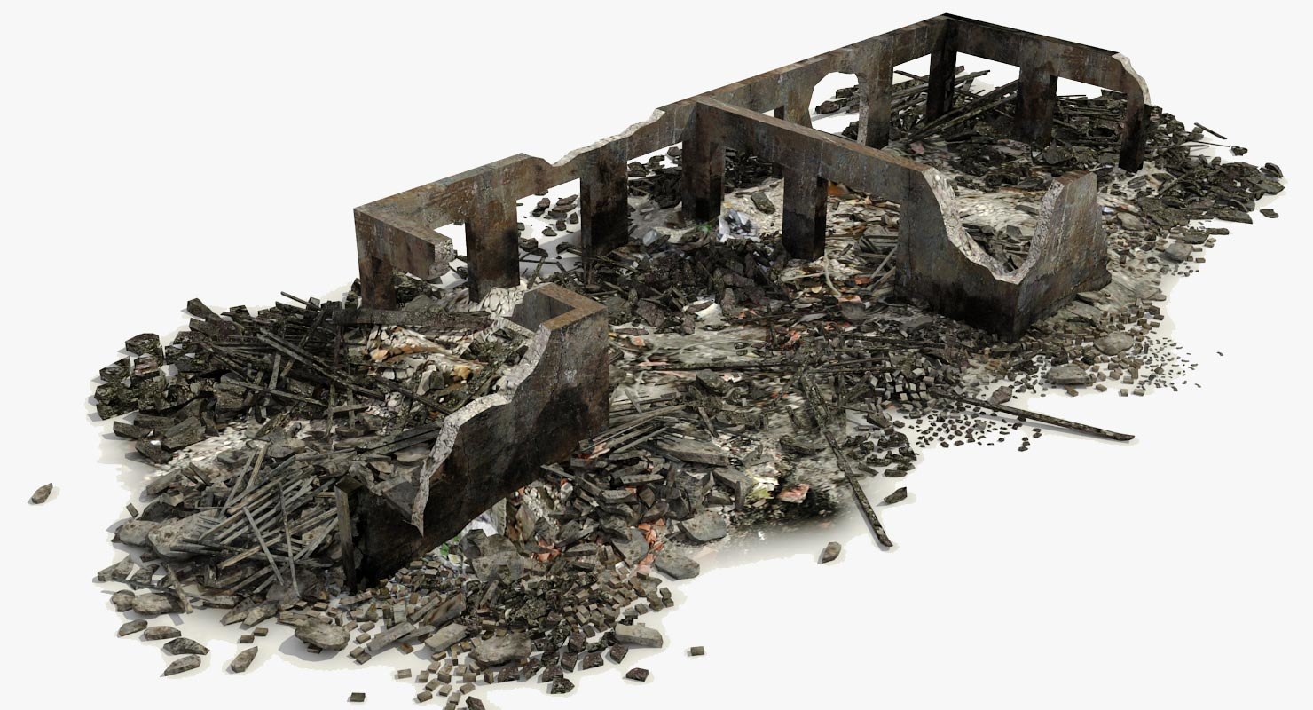 3d model of destroyed ruined building rubble