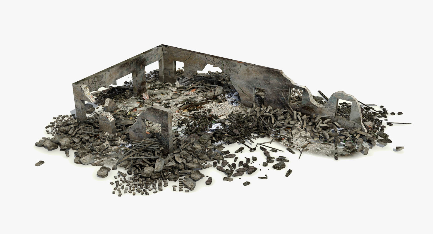 3d destroyed ruined building debris