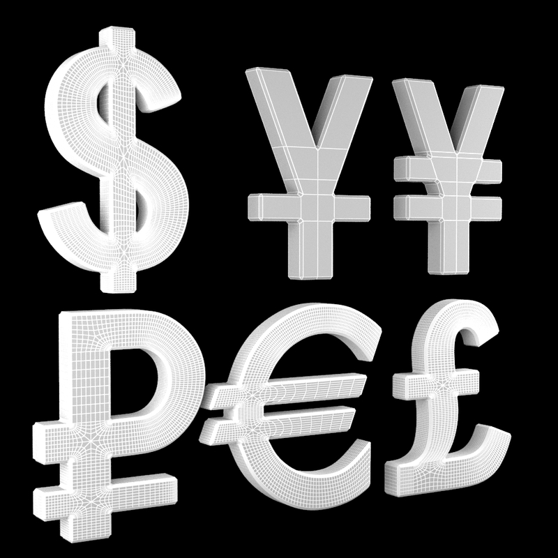 3d currency symbols model
