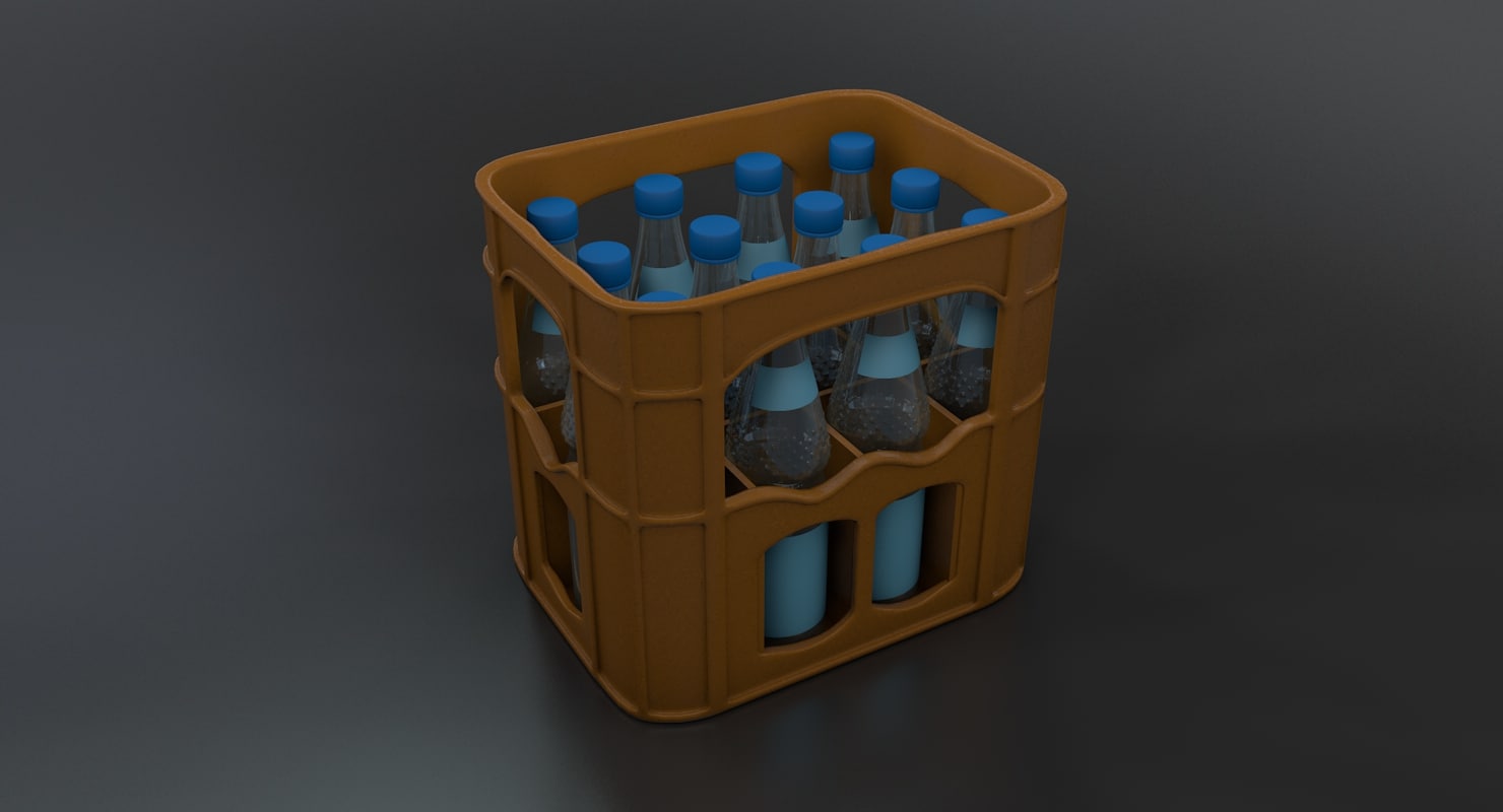c4d mineral water crate bottles