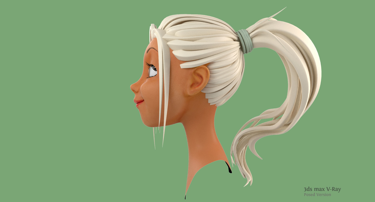 cartoon female head face 3d model