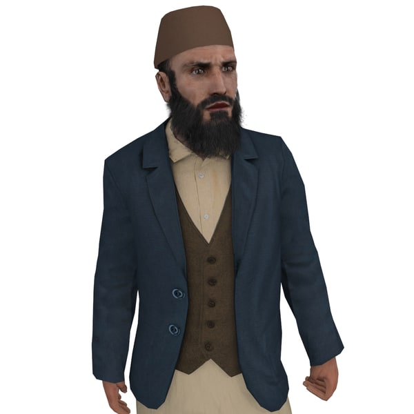 3d arab man pack building house model