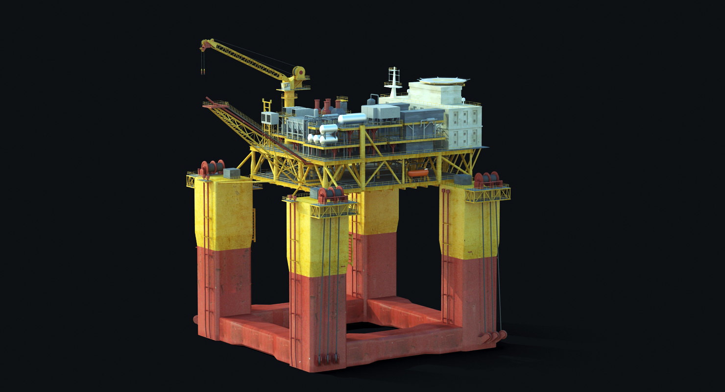 semi-submersible production rig 3d model