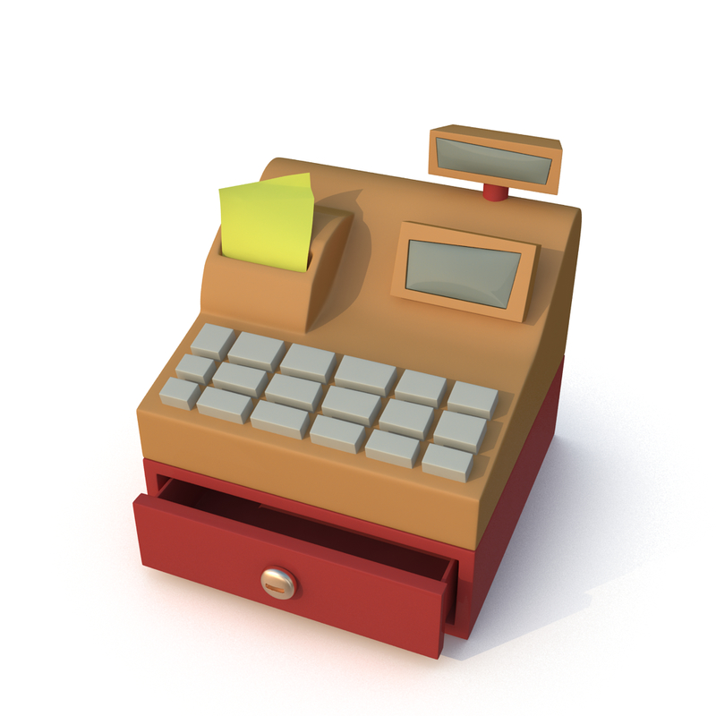 stylized cartoon cash register obj