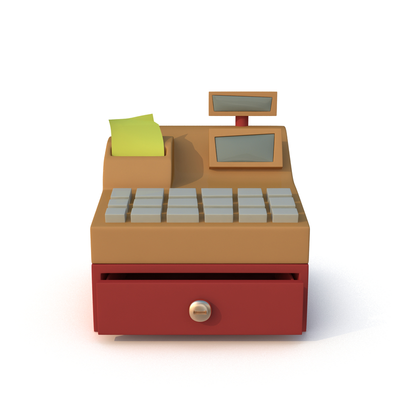 stylized cartoon cash register obj