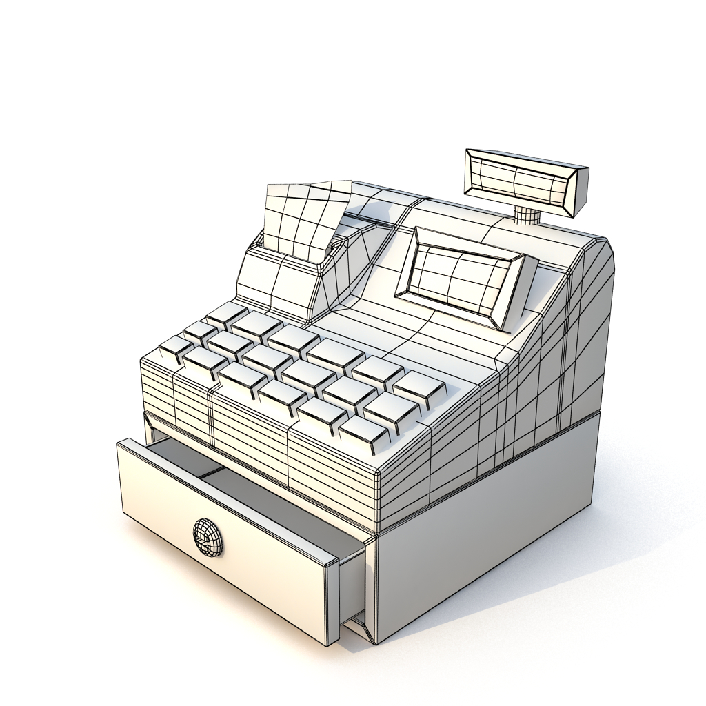 stylized cartoon cash register obj