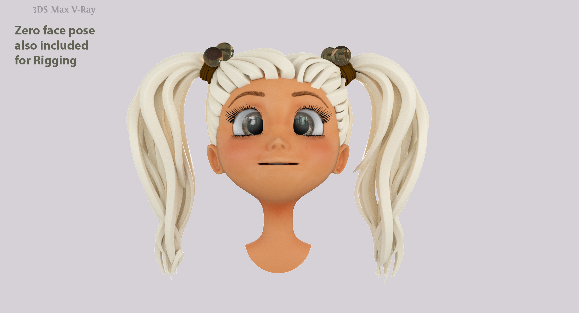cartoon girls head face 3d model
