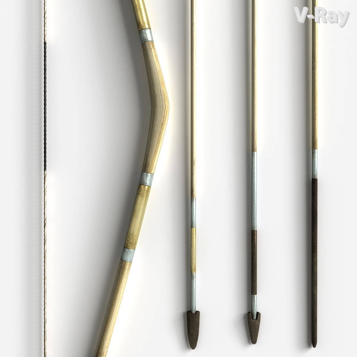 3d assyrian bow arrows assyria model