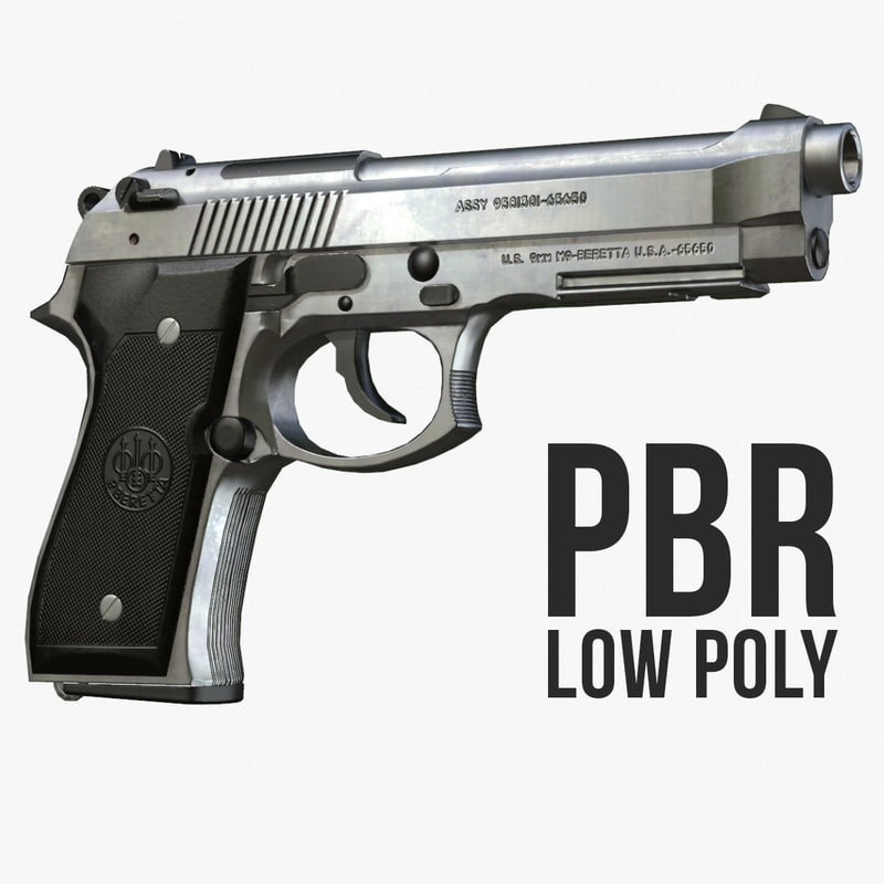 silver beretta m9 polys 3d model