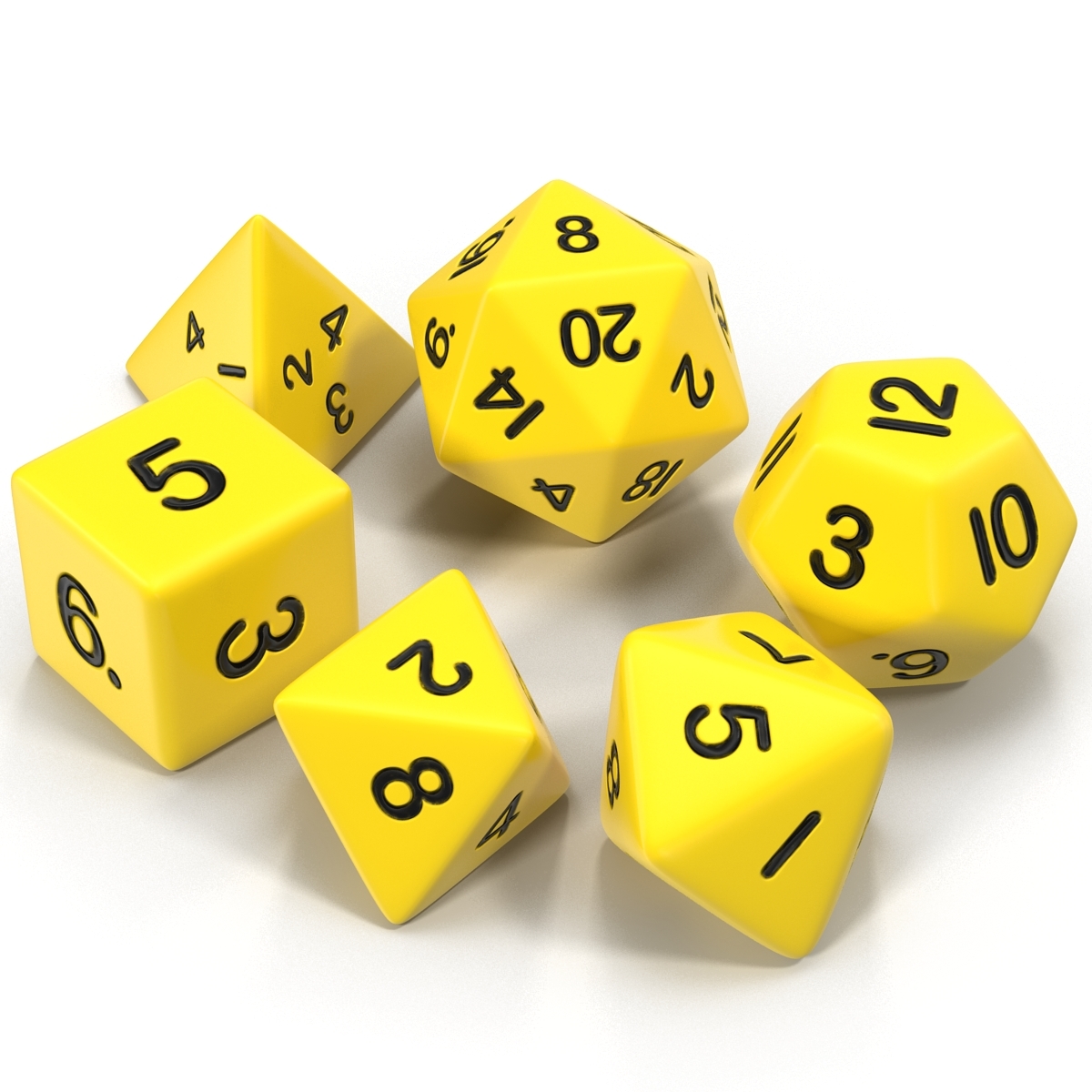 3d model polyhedral dice set yellow