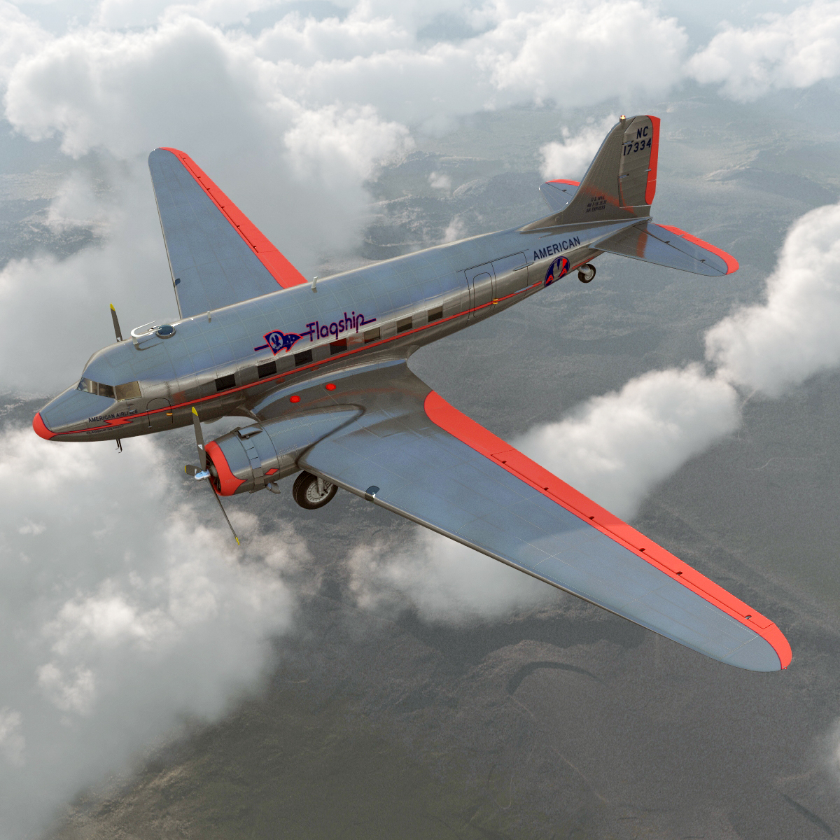 douglas dc-3 american airlines 3d max