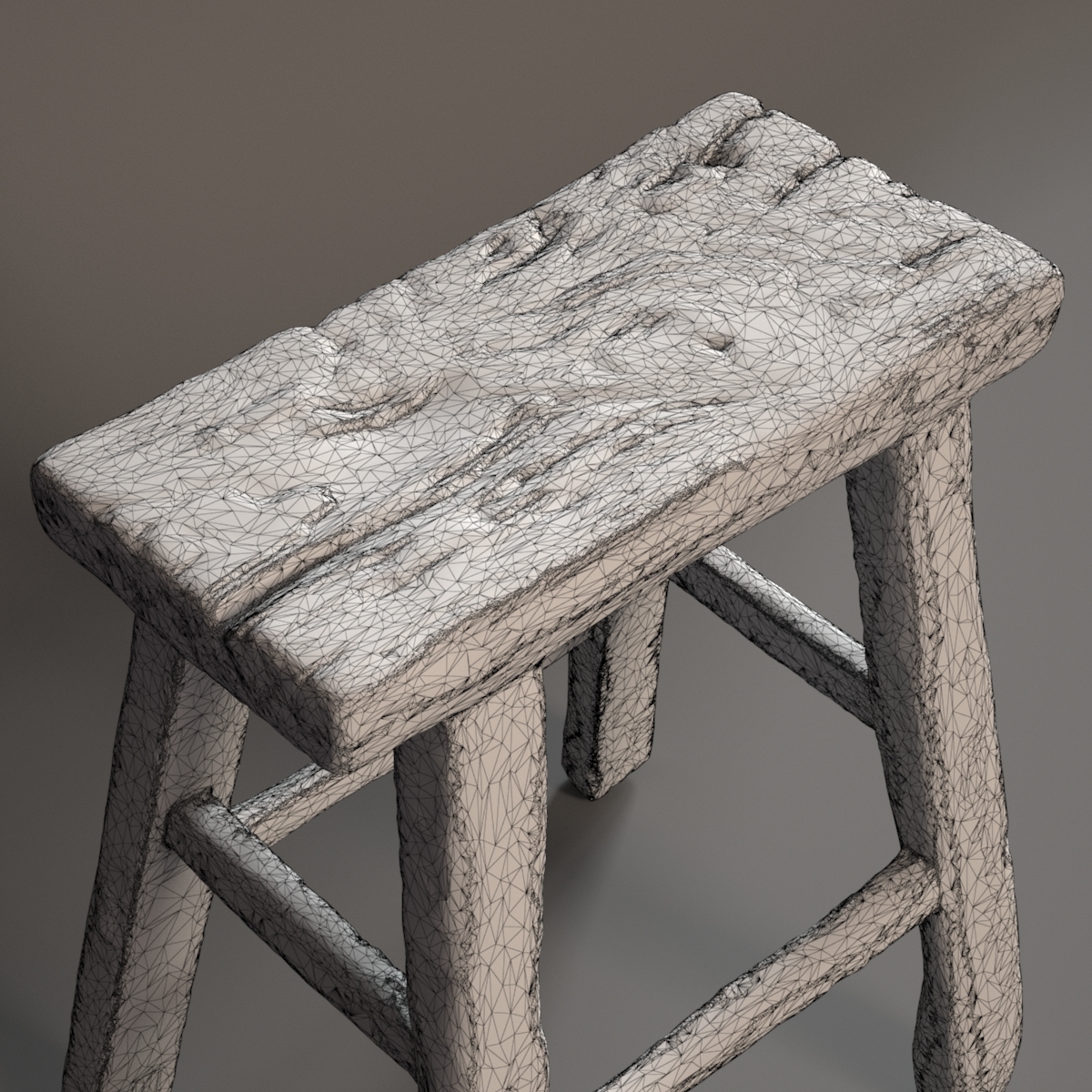 square vintage wood stool 3d model